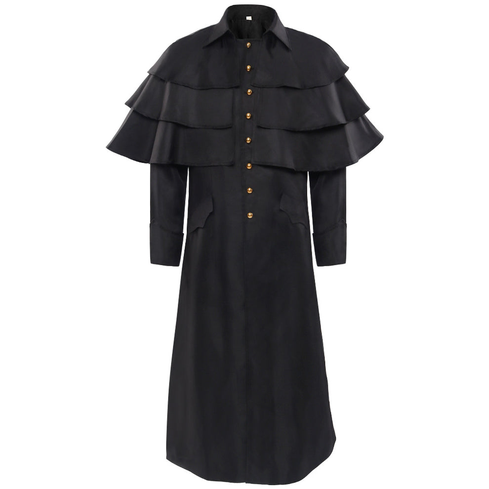 Retro Medieval Priest Uniform Layered Stand-up Collar Button Vintage G ...